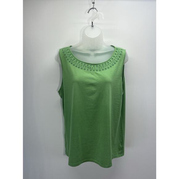 Talbots | Tops | Talbots Sleeveless Crochet Trim Pima Cotton Tank Top ...